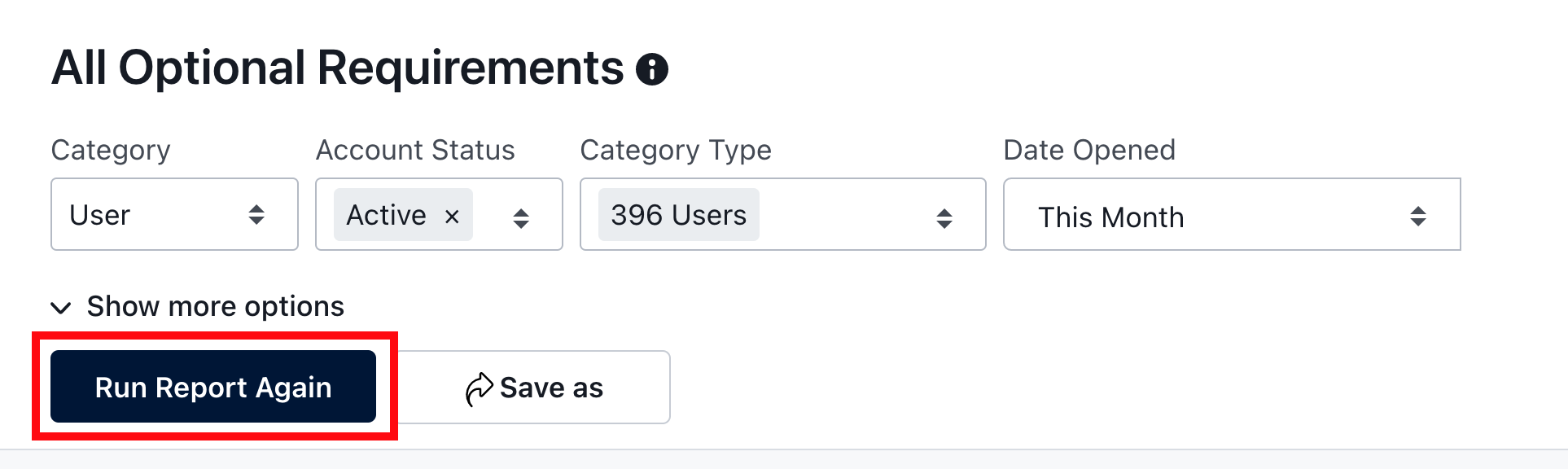 Report on optional training using the All Optional Requirements report